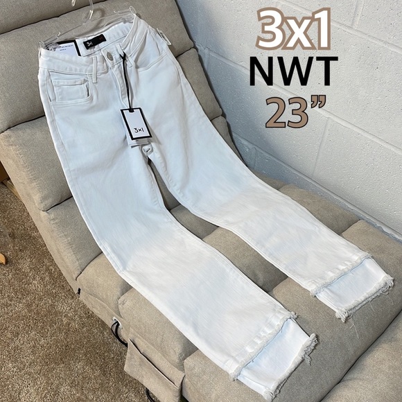 3x1 | Jeans | Nwt 3x Jeans White Hi Waist Frayed Double Hem Ankle Crop ...